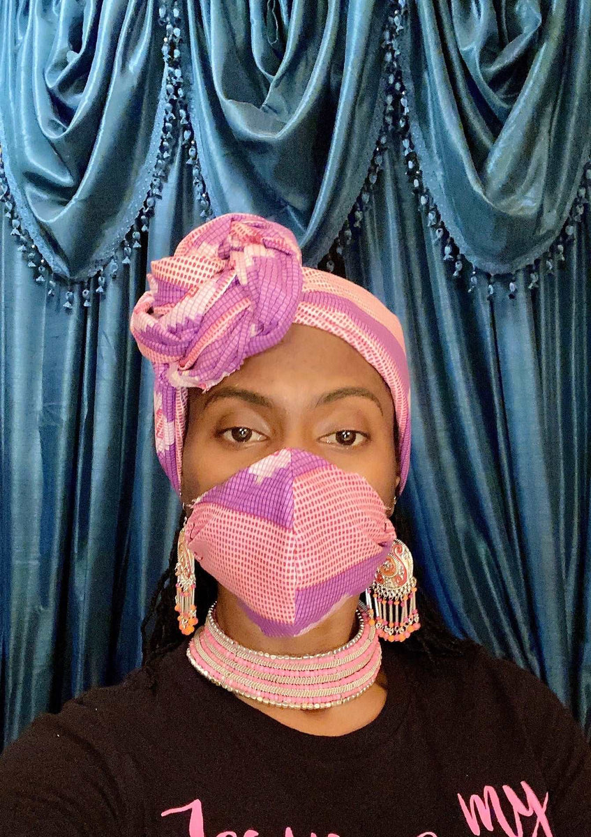 'ZIKORA' AFRICAN PRINT MASK+HEAD-WRAP SET (PINK/PURPLE) – Afro-Indie ...